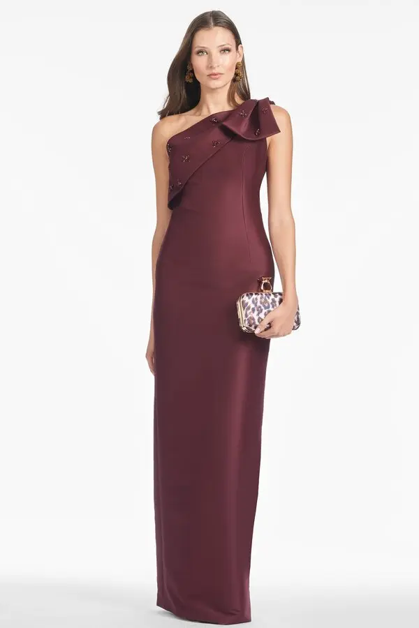 Sachin & Babi Olivia Embellished One-shoulder Gown - Malbec