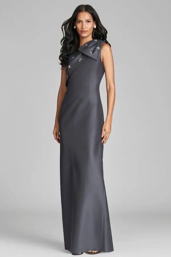 Sachin & Babi Olivia One-shoulder Mikado Gown - Charcoal