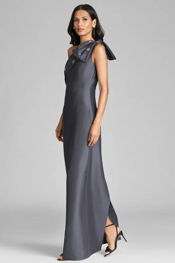 Sachin & Babi Olivia One-shoulder Mikado Gown - Charcoal