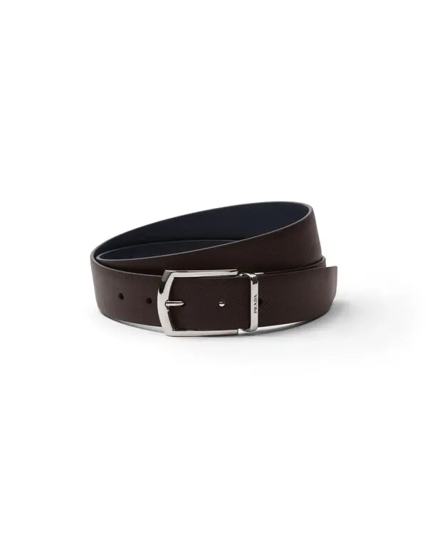 Prada Reversible Saffiano Leather Belt - Brown