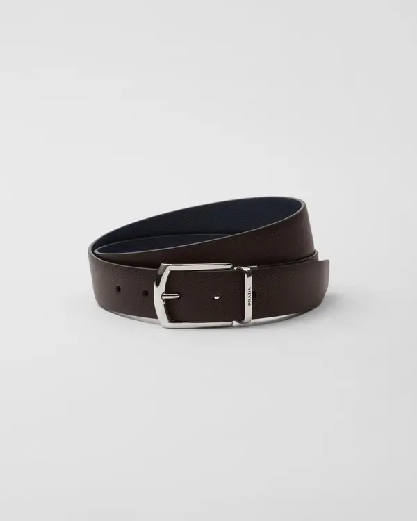 Prada Reversible Saffiano Leather Belt - Coffee/baltic Blue