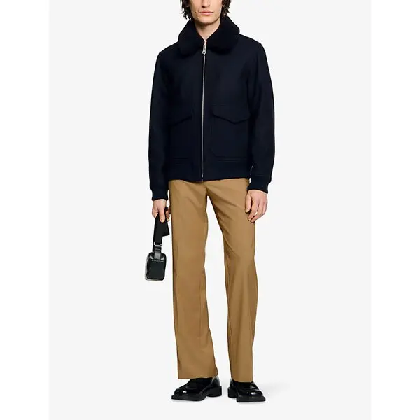 Sandro Aviator Zip-through Wool-blend Jacket - Bleus