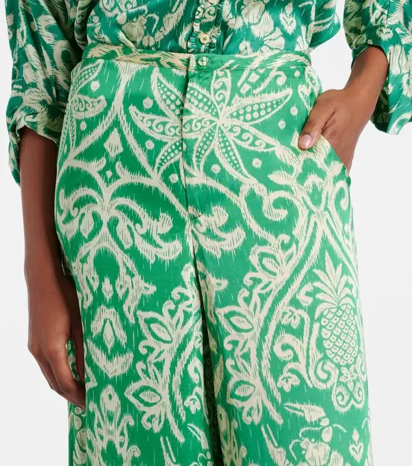 Poupette St Barth Clea Printed Wide-leg Pants - Green