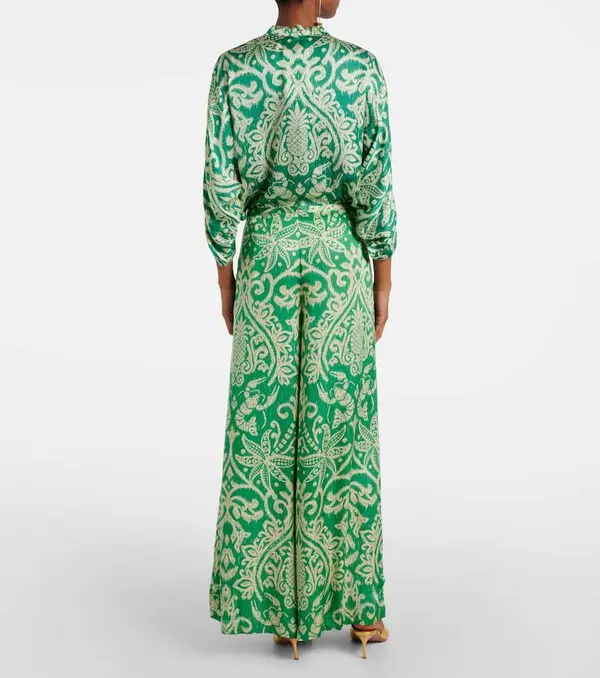 Poupette St Barth Clea Printed Wide-leg Pants - Green
