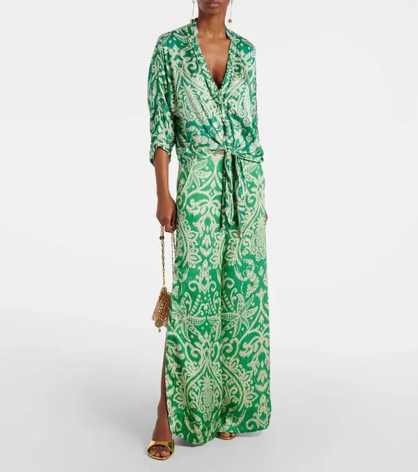 Poupette St Barth Clea Printed Wide-leg Pants - Green