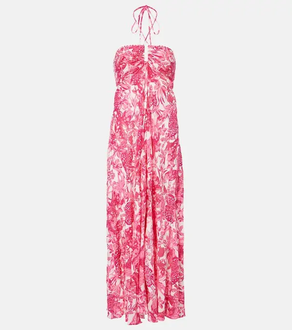 Poupette St Barth Carla Printed Halterneck Maxi Dress - Pink