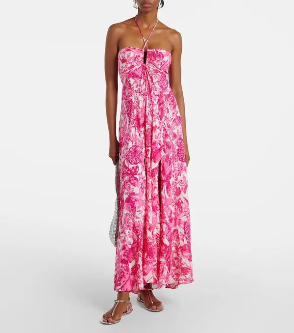 Poupette St Barth Carla Printed Halterneck Maxi Dress
