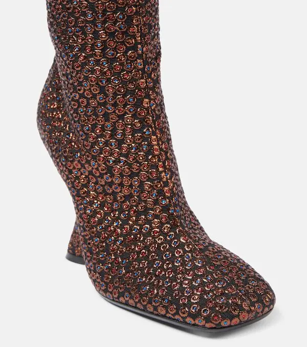 Dries Van Noten 105 Glitter Wedge Knee-high Boots