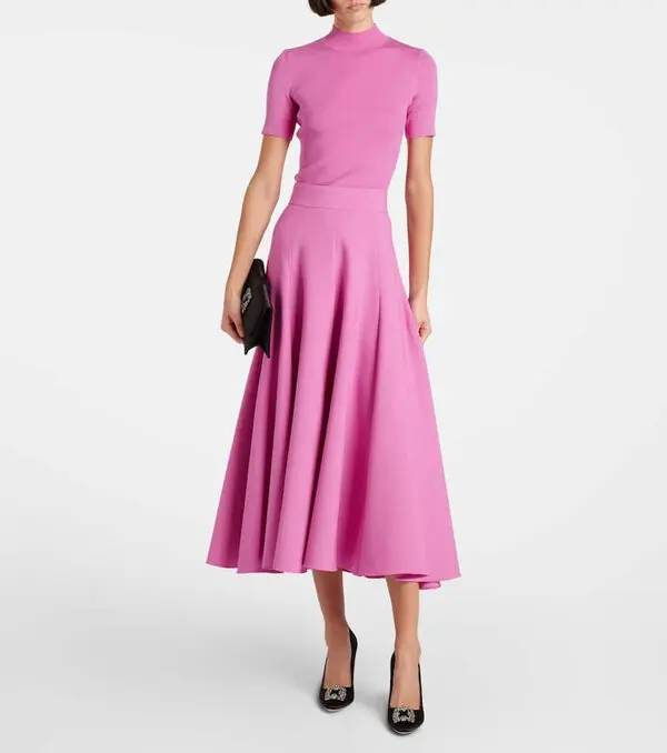 Oscar De La Renta High-rise Wool-blend Midi Skirt