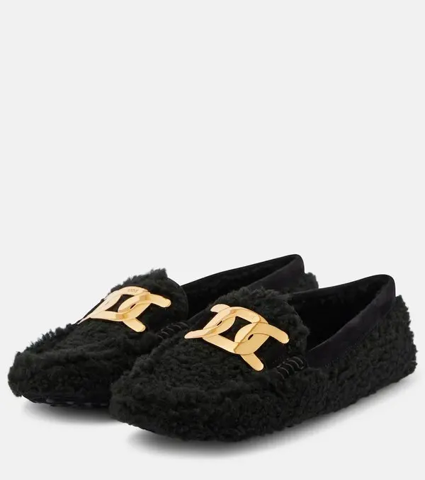 TOD'S Gommini Catena Shearling Driving Shoes - Black