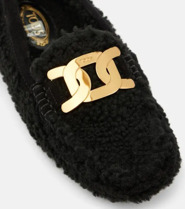 TOD'S Gommini Catena Shearling Driving Shoes - Black