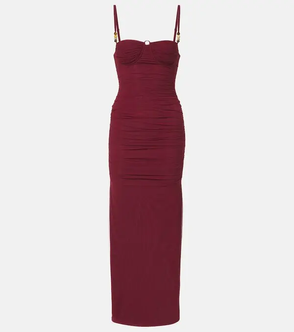 SIR. Toni Ruched Mesh Maxi Dress - Red