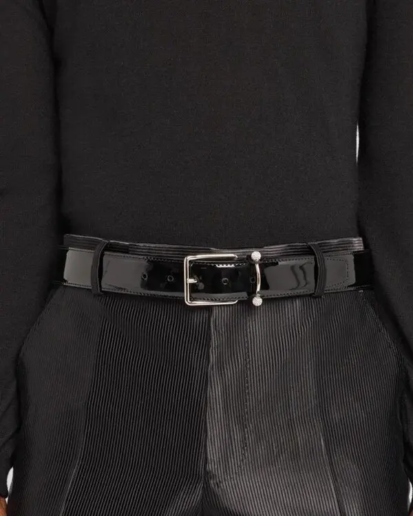 CHRISTIAN LOUBOUTIN Chambeliss Night Strass Patent Leather Belt - Black Silver