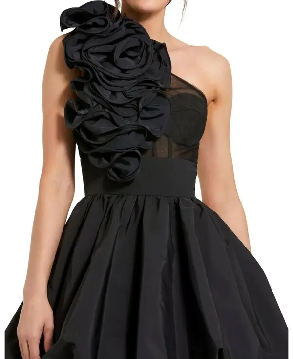 Mac Duggal Taffeta One Shoulder Ruffle Mini Dress