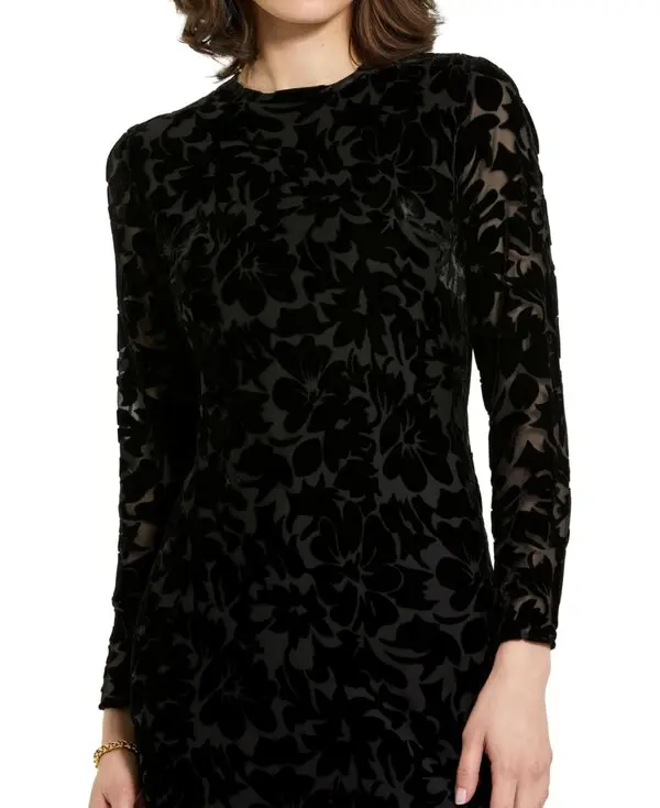 Mac Duggal Burnout Velvet Ruffle Hem Midi Dress - Black