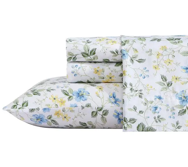 Laura Ashley Meadow Floral Cotton 4-piece Sheet Set-queen - One-color