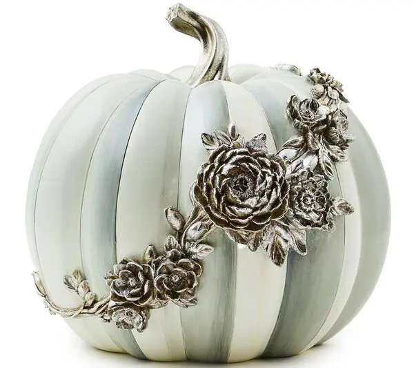 MACKENZIE-CHILDS As Is Sterling Stripe Medium Floral Pumpkin - One-color