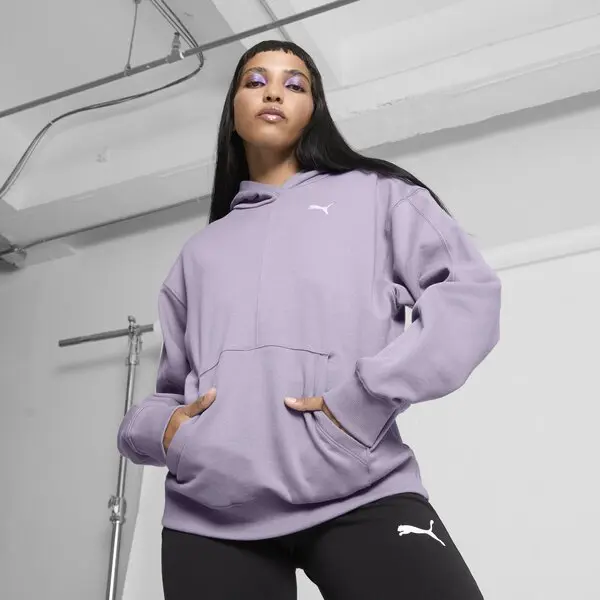PUMA Relaxed Fit French Terry Hoodie - Purple