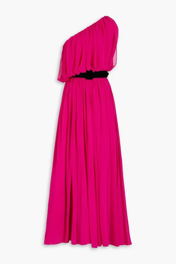 Badgley Mischka One-shoulder Draped Georgette Gown