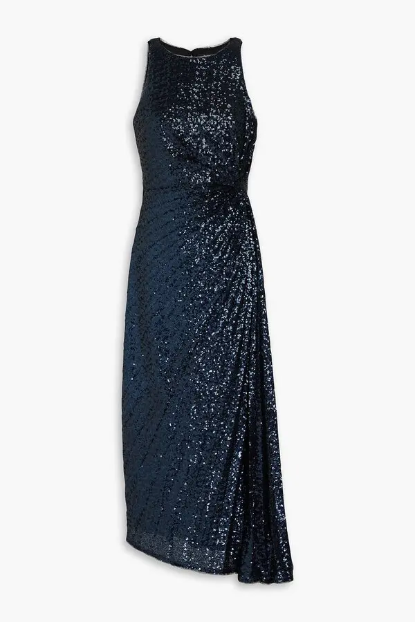 Badgley Mischka Wrap-effect Sequined Midi Dress