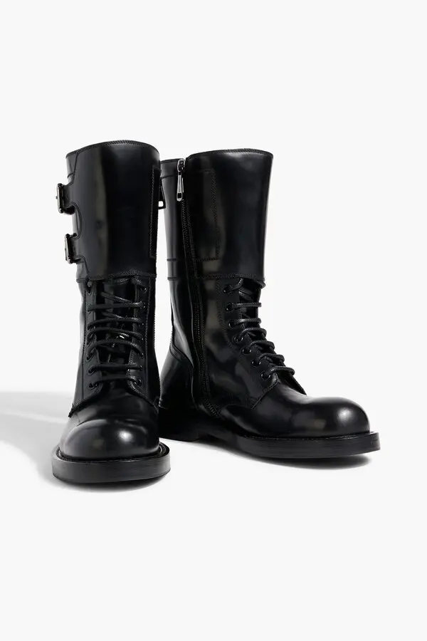 Dolce & Gabbana Buckled Glossed-leather Combat Boots