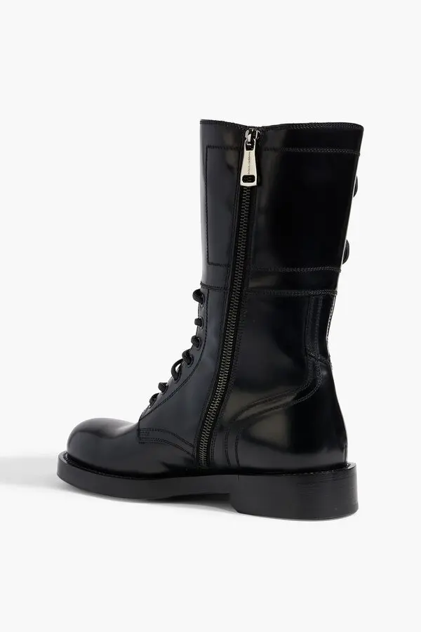 Dolce & Gabbana Buckled Glossed-leather Combat Boots