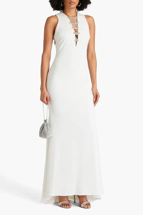 Badgley Mischka Embellished Stretch-crepe Gown
