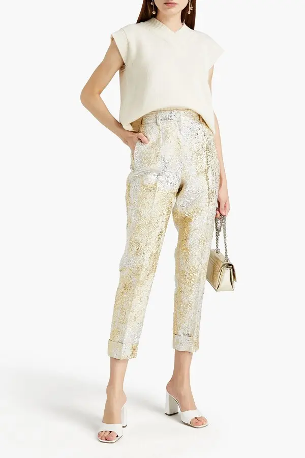 Dolce & Gabbana Cropped Tapered Brocade Pants