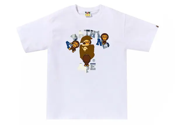 A BATHING APE Check College Milo Tee Shirt - White