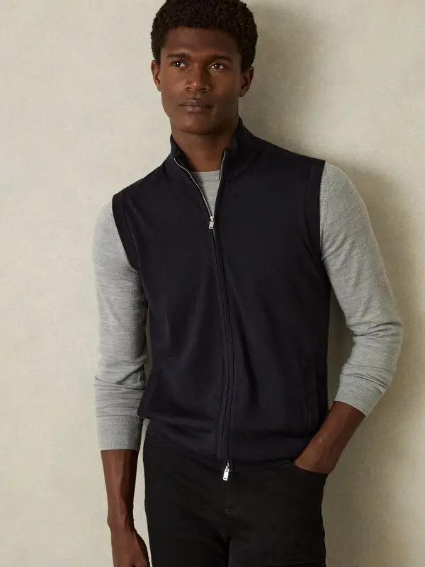 REISS Leeds Merino Wool Gilet - Navy