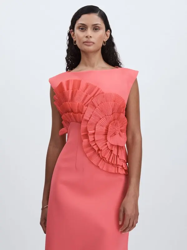 Acler Glynde Pleated Ruffle Midi Dress In Red - 51% Off | Editorialist