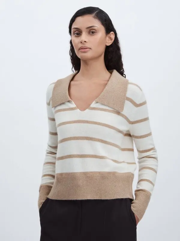 MADELEINE THOMPSON Heron Cashmere Striped Jumper - White/beige