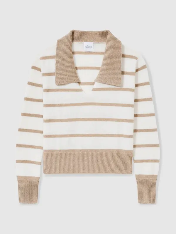 MADELEINE THOMPSON Heron Cashmere Striped Jumper - White/beige