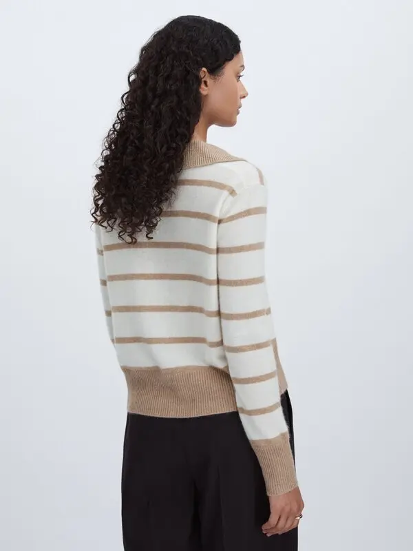 MADELEINE THOMPSON Heron Cashmere Striped Jumper - White/beige