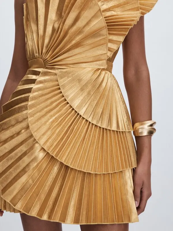 Acler Abbotsford Pleated Metallic Mini Dress In Gold - 51% Off |  Editorialist
