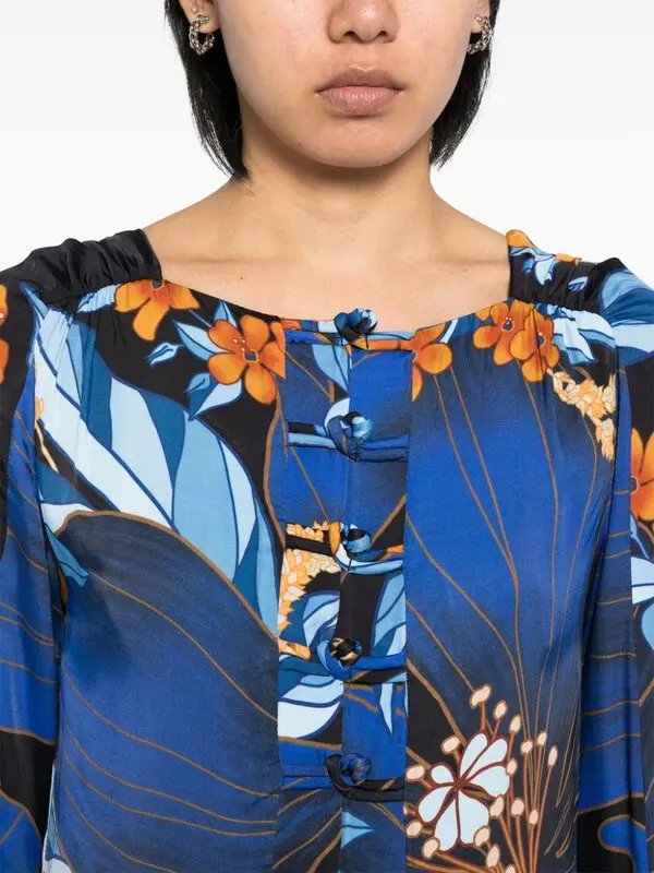 knee length dresses for ladies Black Bold Flowers Long Sleeve Midi Dress main image 0