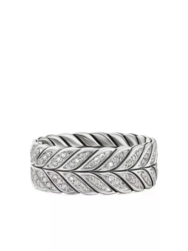 David Yurman Sterling Diamond Chevron Ring - Silver