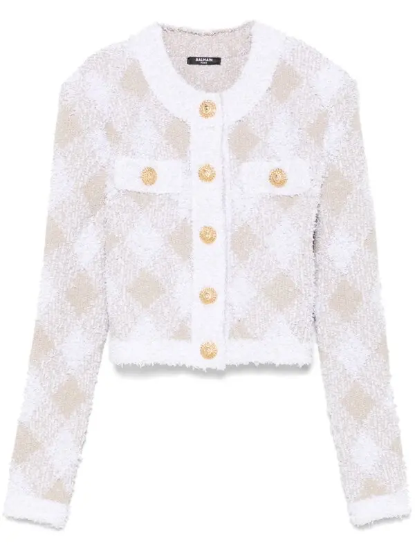 Balmain Gingham Tweed Jacket - White
