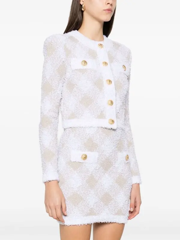 Balmain Gingham Tweed Jacket - White