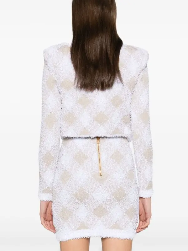 Balmain Gingham Tweed Jacket - White