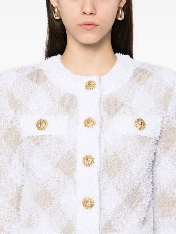 Balmain Gingham Tweed Jacket - White