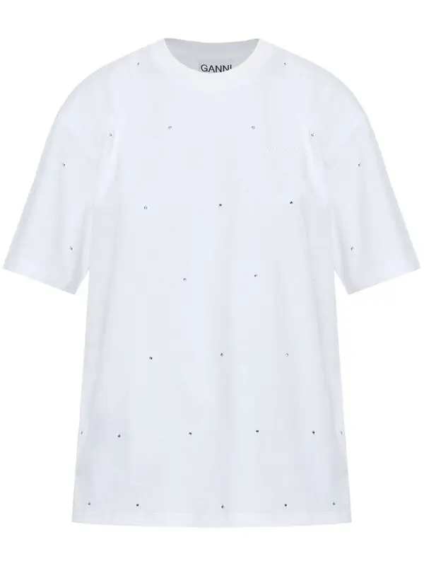 GANNI Crystal-embellished T-shirt - White