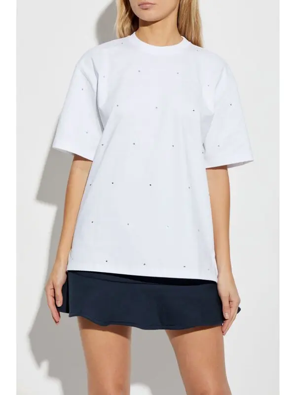 GANNI Crystal-embellished T-shirt - White