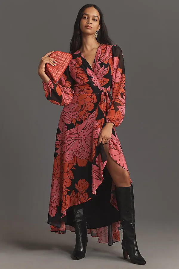 HUTCH Bridge Long-sleeve Wrap Maxi Dress