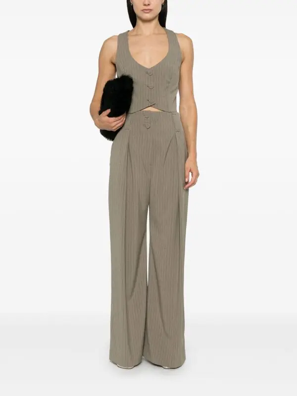 MITILIANE COUTURE Pinstriped Wide-leg Trousers - Green