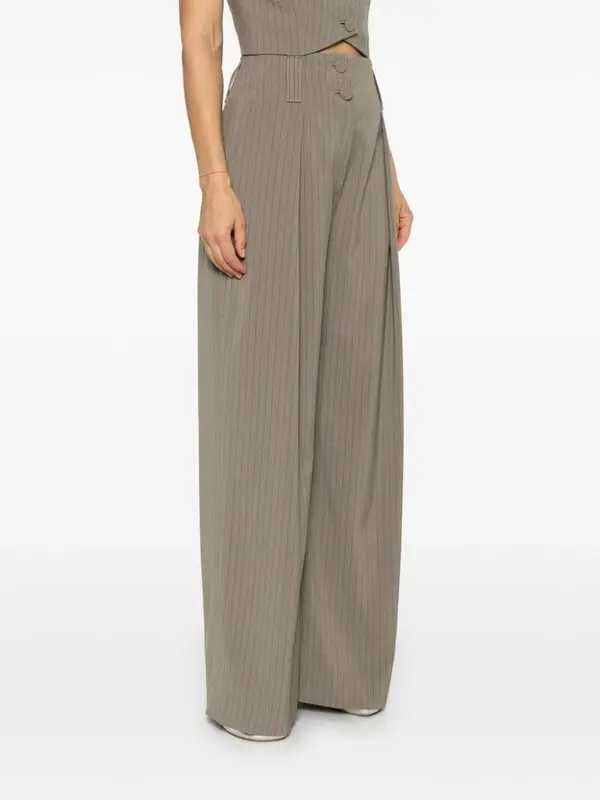 MITILIANE COUTURE Pinstriped Wide-leg Trousers - Green