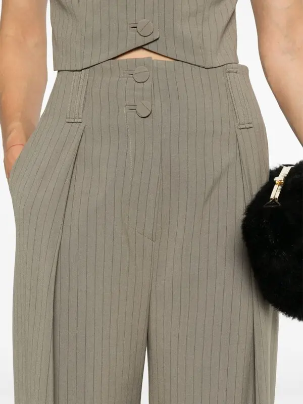 MITILIANE COUTURE Pinstriped Wide-leg Trousers - Green