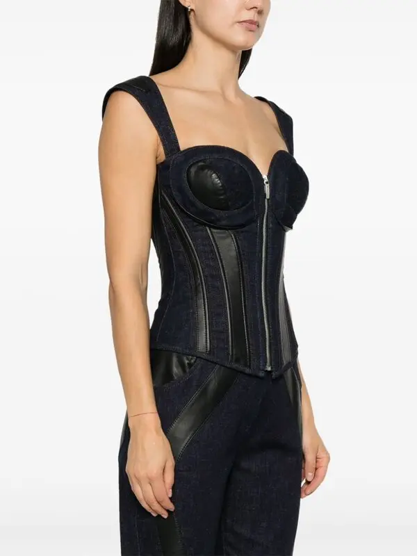 MITILIANE COUTURE Leather-inserts Denim Corset