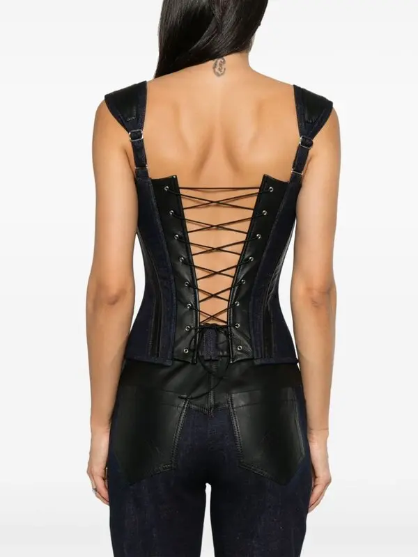 MITILIANE COUTURE Leather-inserts Denim Corset