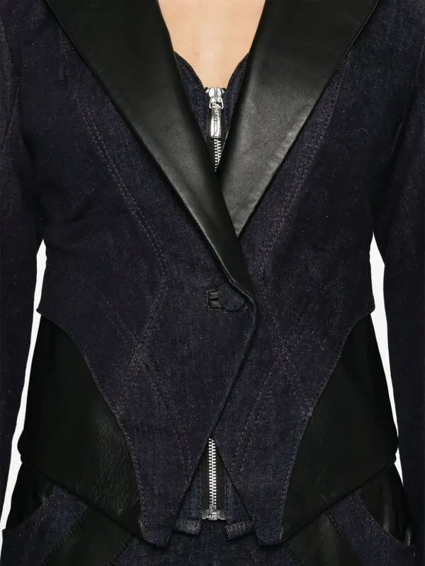 MITILIANE COUTURE Leather-inserts Panelled Blazer - Black